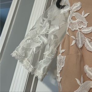 Lulus | Dresses | Kaleigh White And Nude Lace Short Sleeve Midi Dress ...